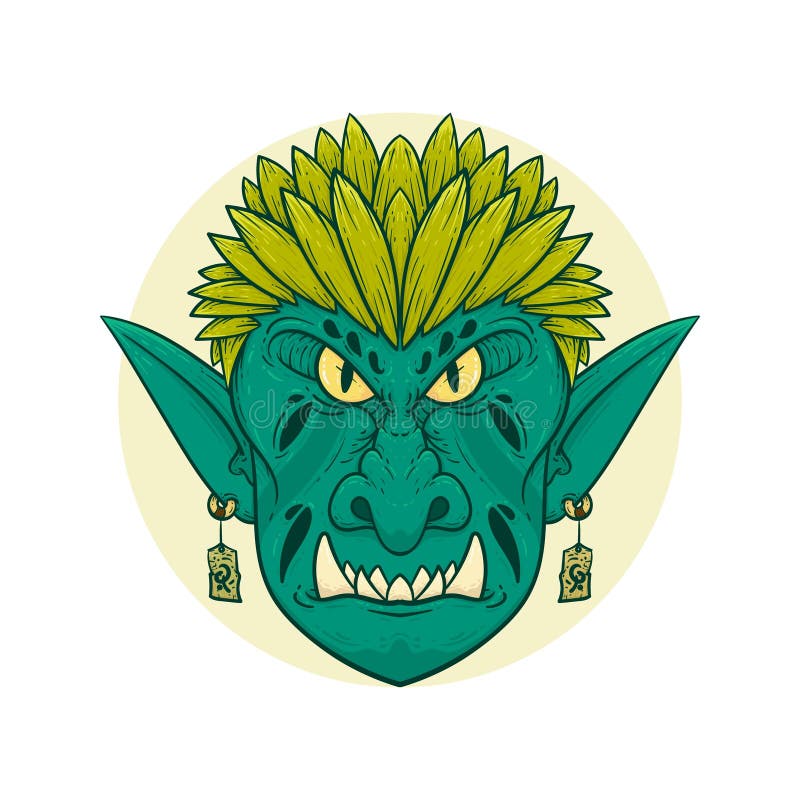 Green Troll Monster Demon Face Illustration Stock Vector - Illustration ...