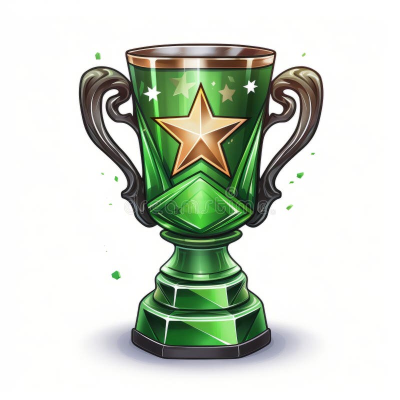 A Green Trophy Cup with a Star on Top Stock Illustration - Illustration ...