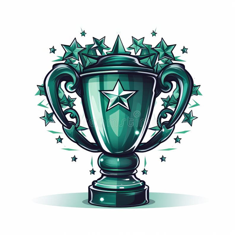 A Green Trophy Cup with Stars on it Stock Illustration - Illustration ...
