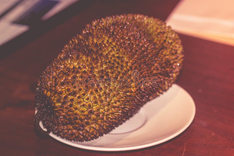 Green Fruit of Ripe Jackfruit on a Plate Stock Image - Image of ...