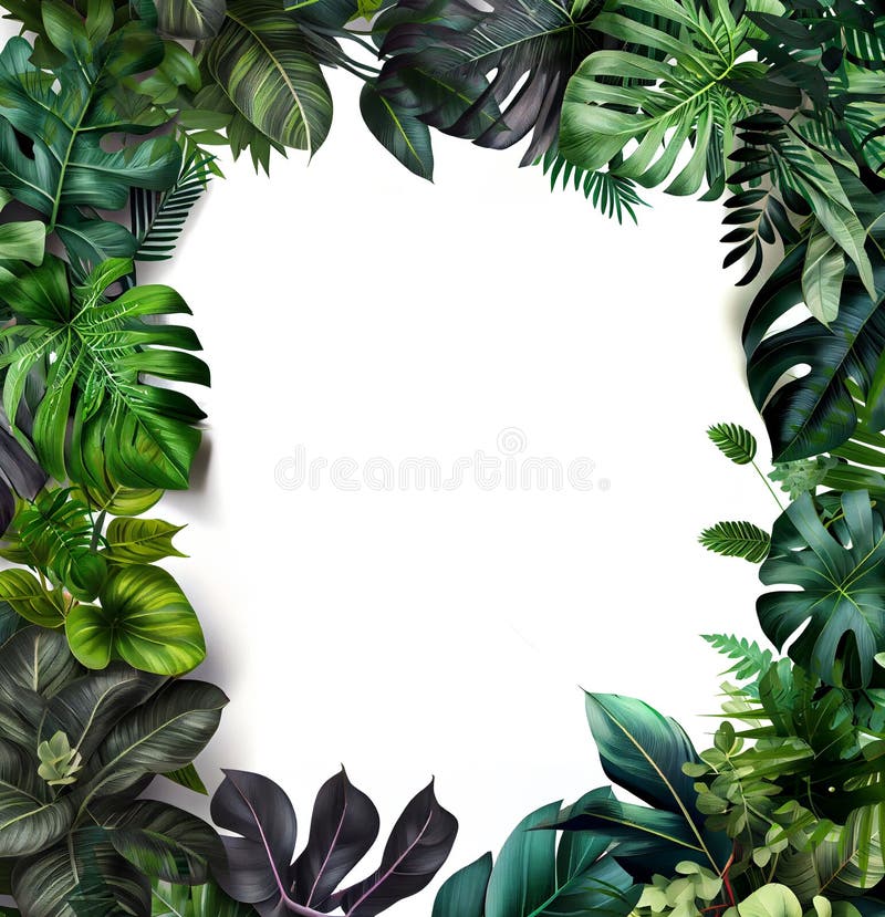 Tropical Leaves Frame with Copy Space, Created with Generative AI Stock ...