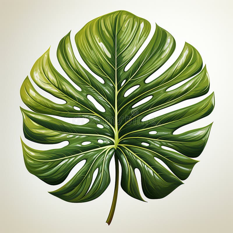 Green Tropical Monstera Leaf on White Background Top View. Illustration ...