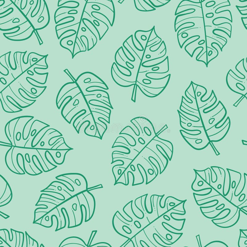 Green Tropical Monstera Leaves Seamless Vector Repeat Pattern Stock Illustration - Illustration ...