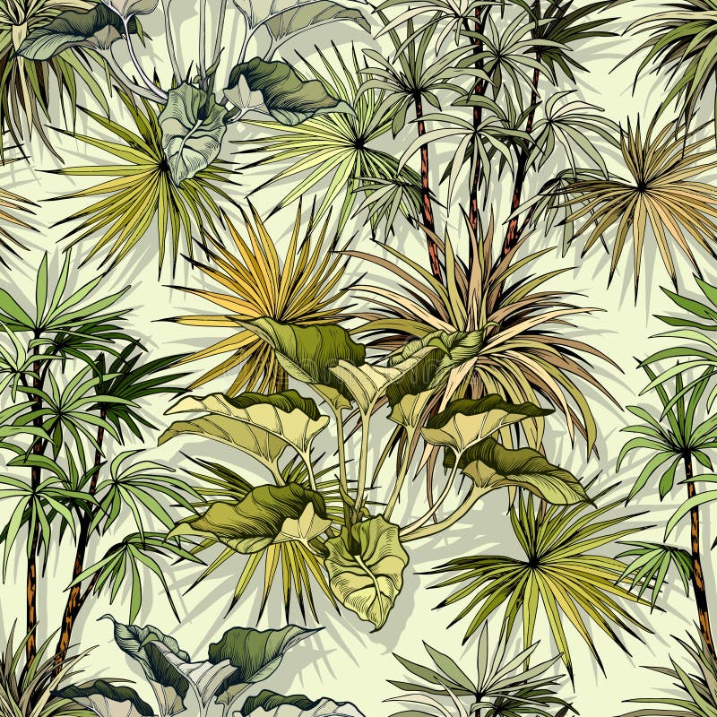 Green Tropical Pattern with Palm Foliage. Stock Vector - Illustration ...