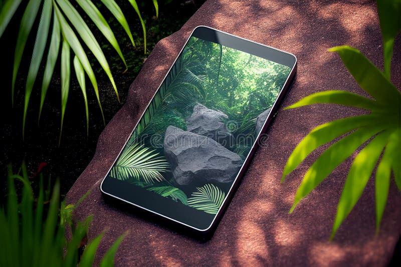Green Tropical Scene with Smartphone Created with Generative Ai ...