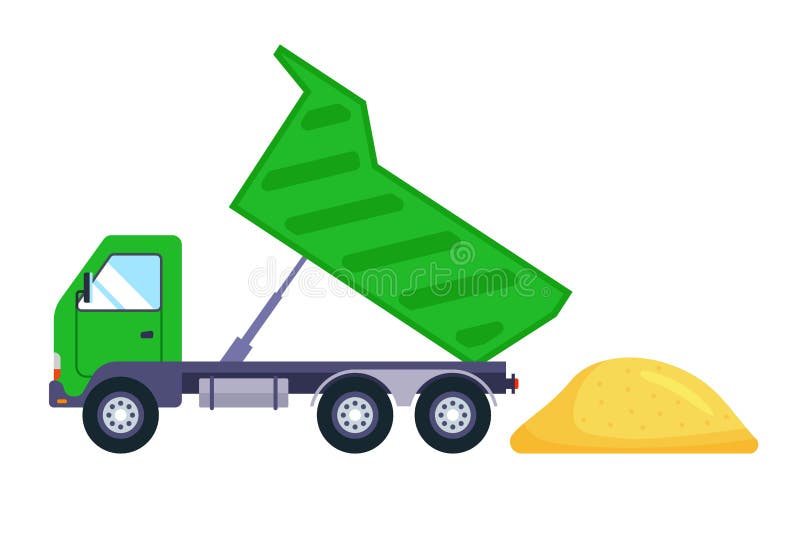 Green Truck Unloads a Pile of Sand for Construction. Stock Vector ...