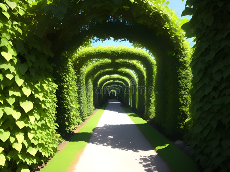 Green Tunnel of Trees at the Garden, Ai Generated Stock Illustration ...