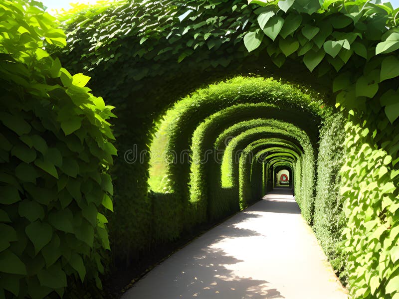 Green Tunnel of Trees at the Garden, AI Generated Stock Illustration ...