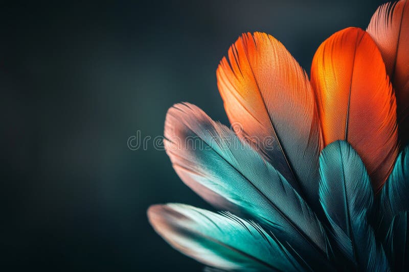 Green Turquoise Feather Texture Background with Orange Light Stock ...