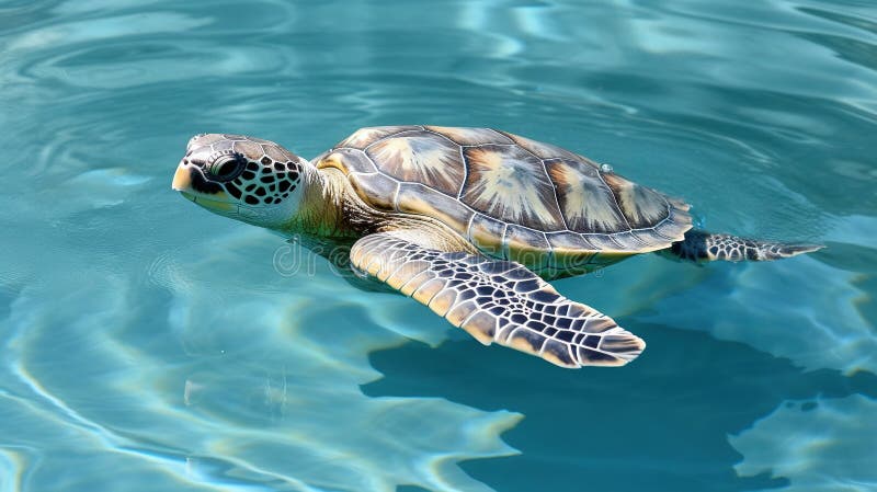 A Green Turtle Swimming in a Pool of Water with Ripples Stock ...