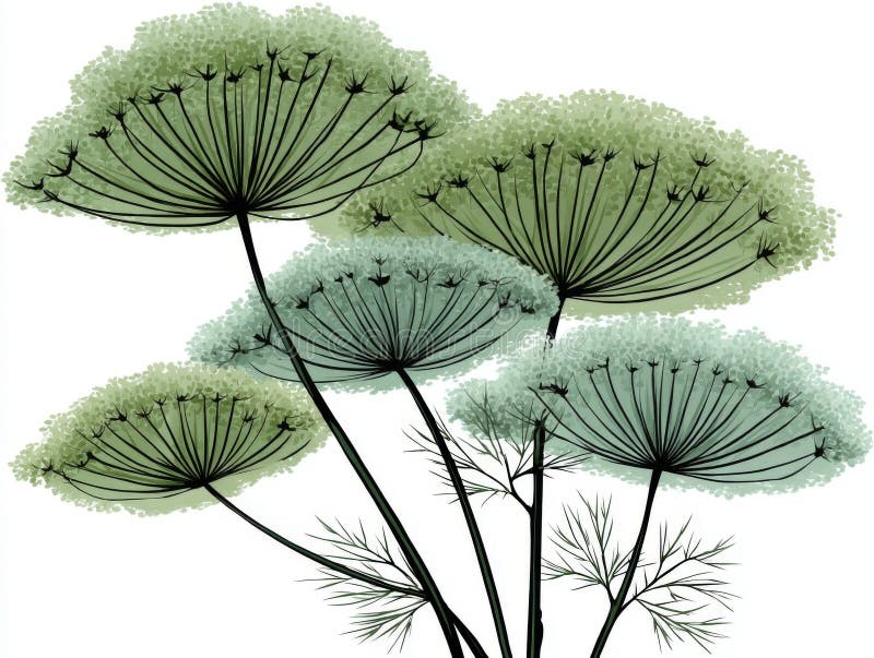 Green Umbel Flower Illustration on White Stock Illustration ...
