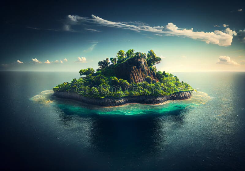 Green Uninhabited Island in the Open Sea. Stock Illustration ...