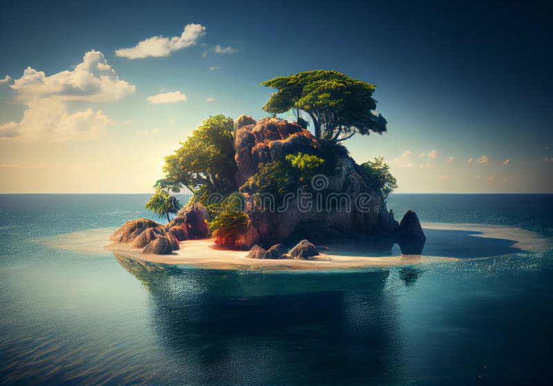 Green Uninhabited Island in the Open Sea. Stock Illustration ...