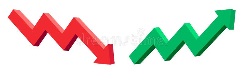 Green Up and Red Down 3d Arrow Graph Showing Rising and Descending ...