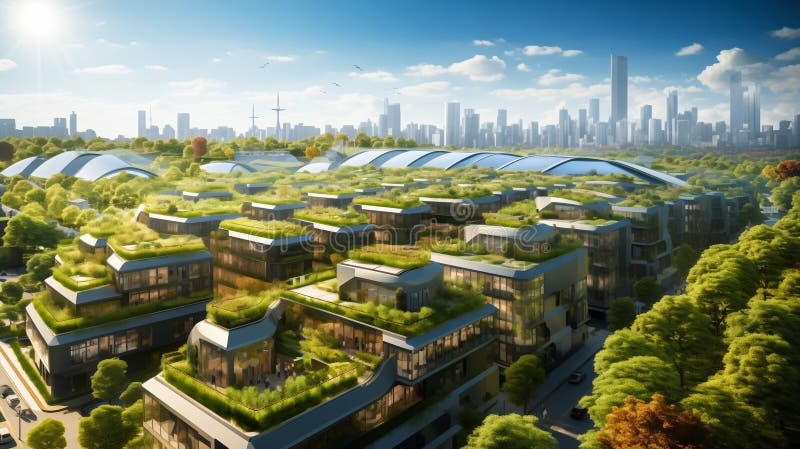 Green Urban Planning Cityscape Featuring Sustainable Elements Stock ...