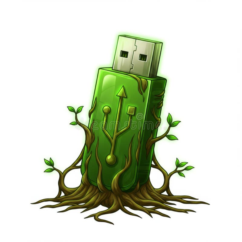 Green USB Drive with Growing Plants Stock Illustration - Illustration ...