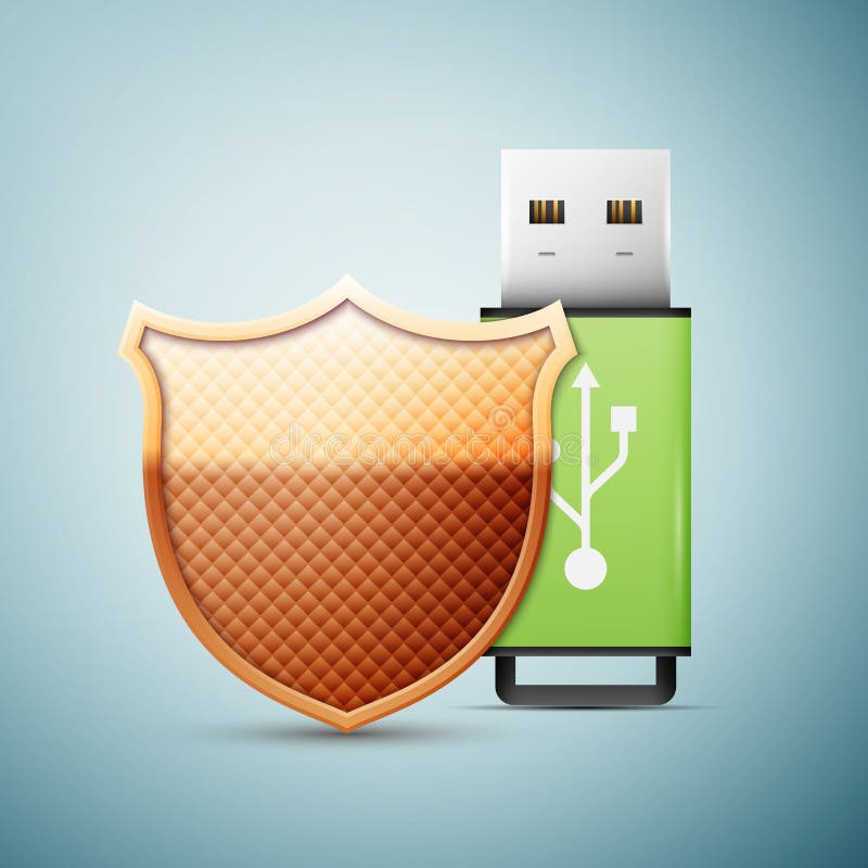 Green Usb Flash Drive with Shield Icon Isolated on Blue Background ...