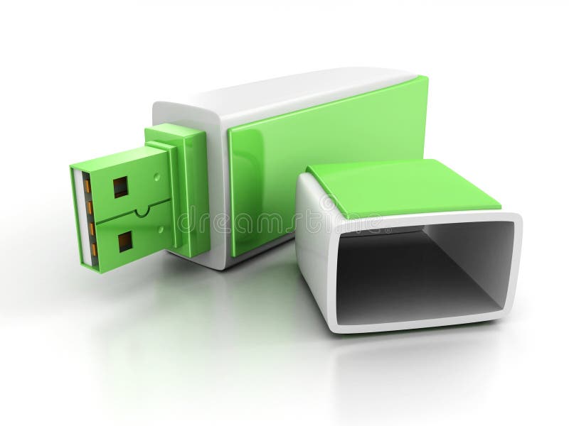 Green USB Flash Drive on White Background Stock Illustration ...