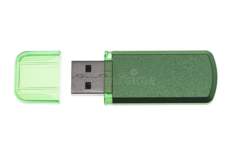 Green USB and Lid Isolated on White Stock Image - Image of macro ...