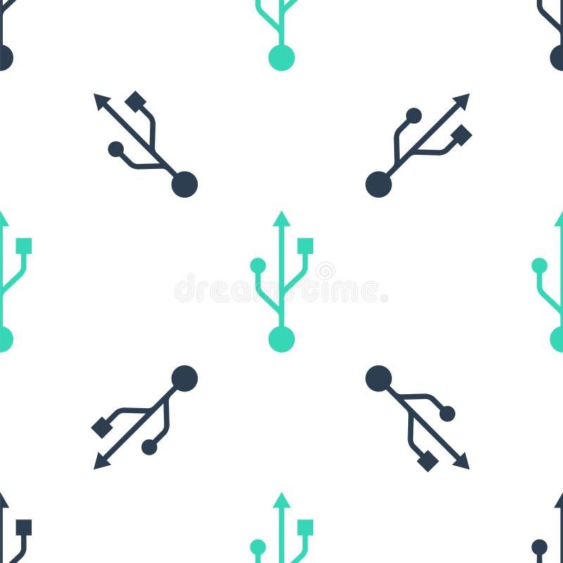 Green USB Symbol Icon Isolated Seamless Pattern on White Background ...