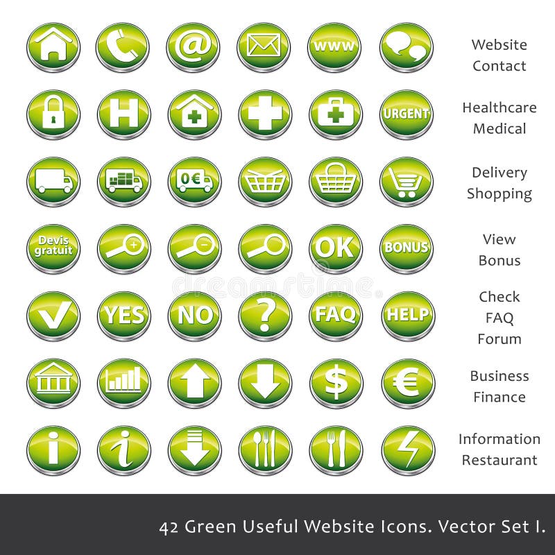 42 Green Useful Website Icons. Stock Vector - Illustration of contact ...