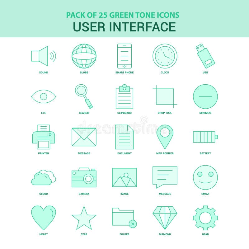 25 Green User Interface Icon Set Stock Vector - Illustration of line ...