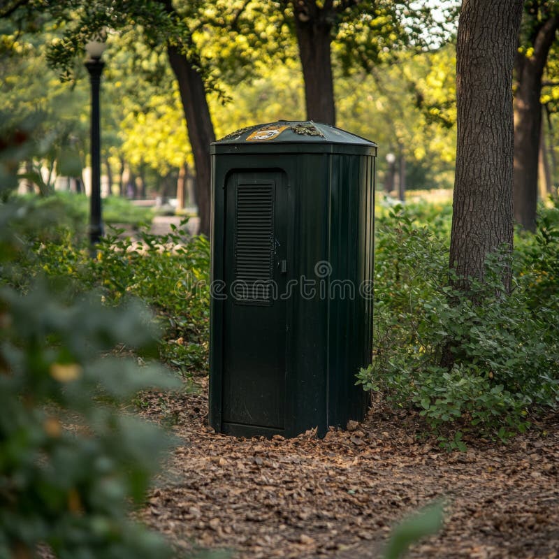 Green Utility Box in a Park Setting Stock Image - Image of trunk ...