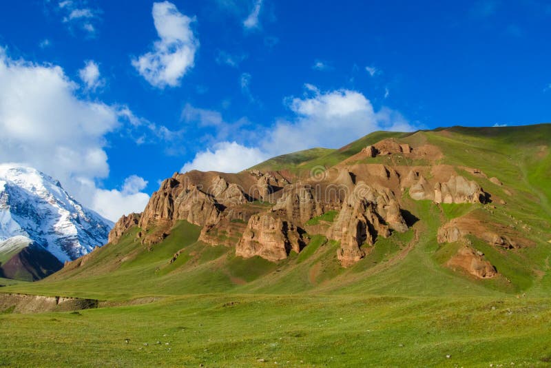 Green Valley between Colorful Mountains Stock Image - Image of cloud ...