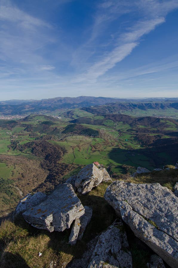 Green Valley from the Rocky Top of the Mount Vertical Stock Image ...