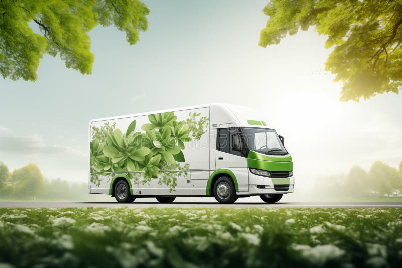Green Van Powered by Clean Carbon Neutral Energy... Stock Photo - Image ...