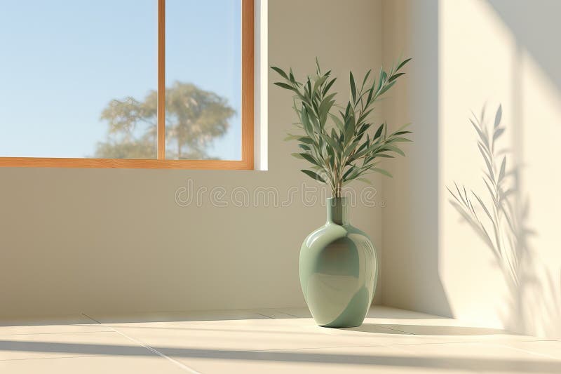 Green Vase Has a Tree in the Style of Realistic Generative AI Stock ...