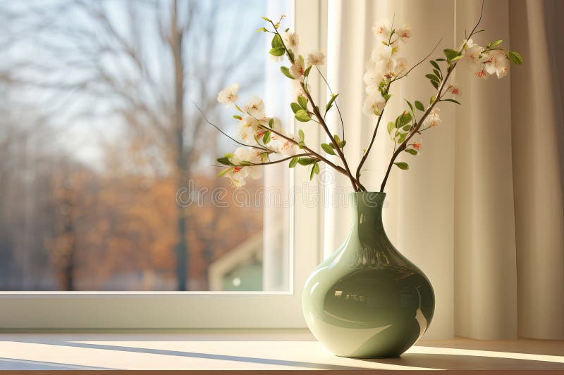 Green Vase Has a Tree in the Style of Realistic Generative AI Stock ...