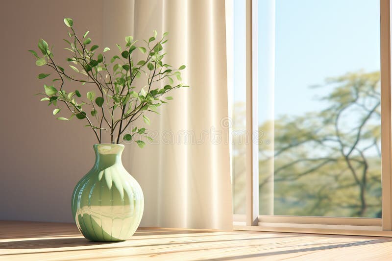 Green Vase Has a Tree in the Style of Realistic Generative AI Stock ...