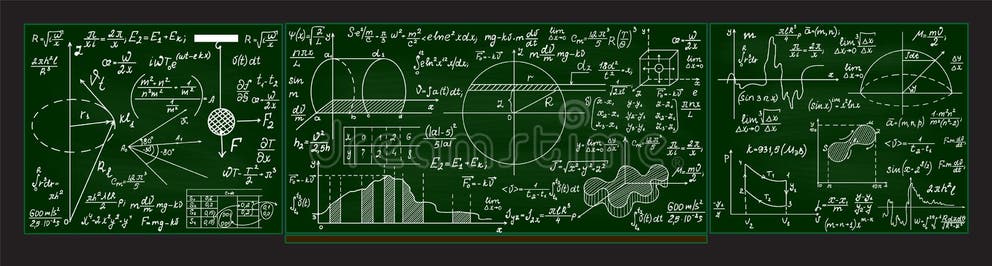 Green Vector Blackboard with Handwritten Math Formulas, Figures and ...
