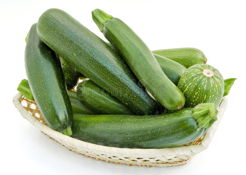 Green Vegetable Marrows in a Wattled Small Basket Stock Image - Image ...