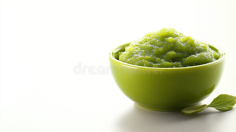 Green Vegetable Puree in a Green Bowl, Isolated on White Background ...