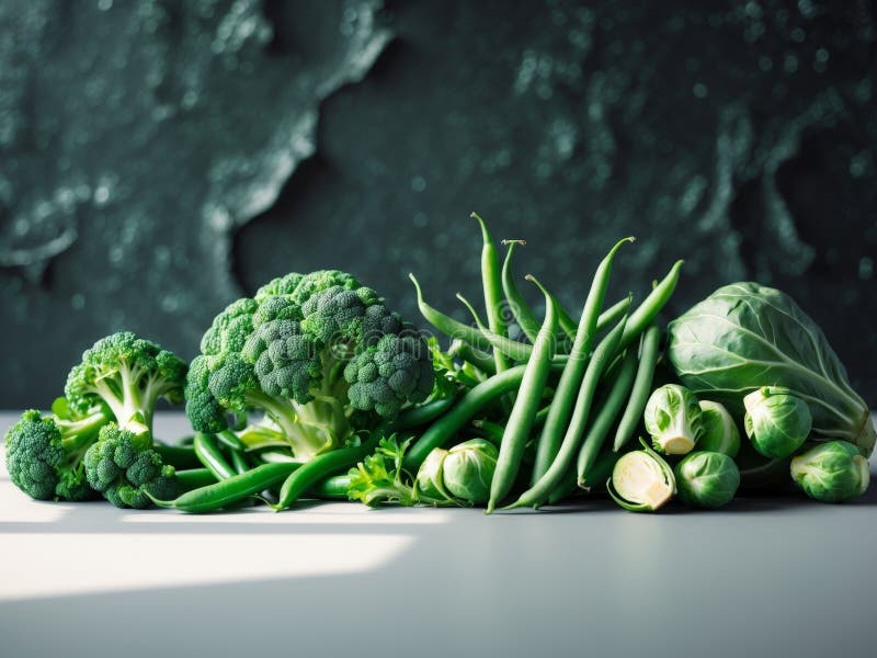 Green Vegetables on a Dark Textured Background Stock Image - Image of ...