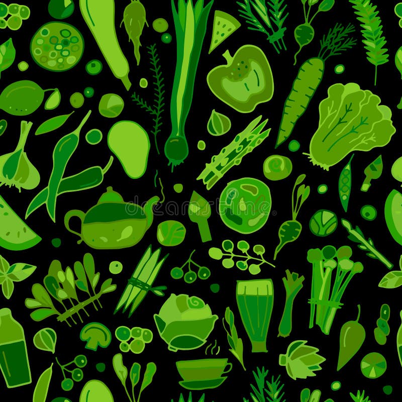 Green Vegetables, Detox. Seamless Pattern Design Stock Vector ...
