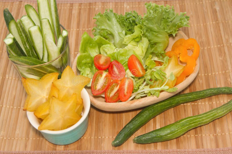 Green Vegetables Salad with Star Fruit Stock Photo - Image of feta ...