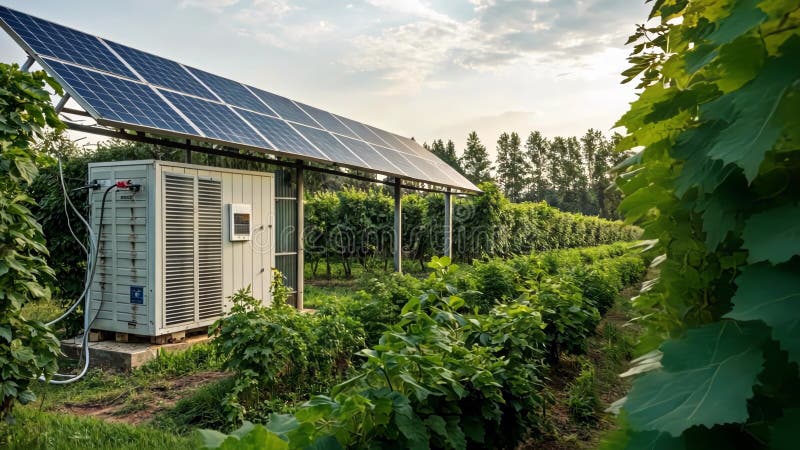 Green Vegetation Surrounds the Solarpowered Cooling System.. Stock ...