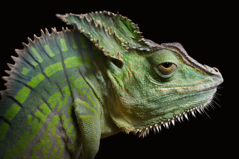 Green Veiled Chameleon & X28;Chamaeleo Calyptratus& X29; Head, Viewed ...