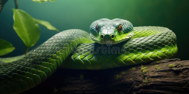 Green Venomous Snake on the Tree Stock Image - Image of poisonous ...