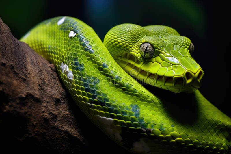 A Green Venomous Snake on a Tree Stock Illustration - Illustration of ...