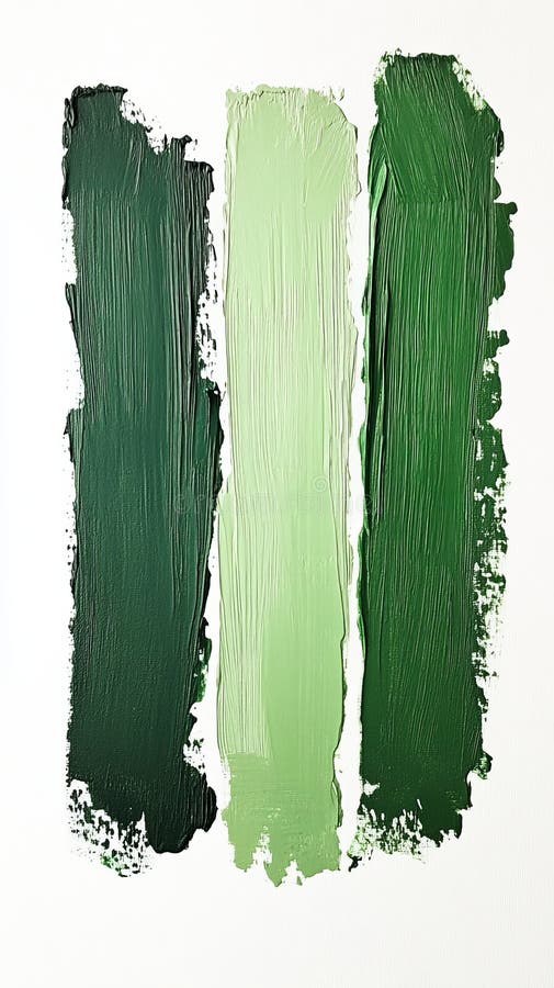Green Vertical Impasto Strokes with Filbert Brush on White Stock ...