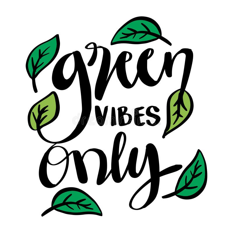 Green Vibes only Hand Written Lettering. Stock Vector - Illustration of ...