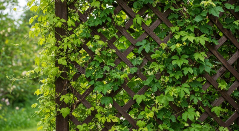 Green Vine Growing on Brown Wooden Trellis Stock Image - Image of ...