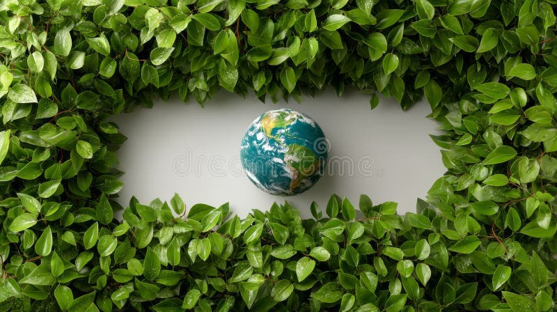Green Vines Frame Earth Globe Surrounded by Lush Leaves in Nature ...