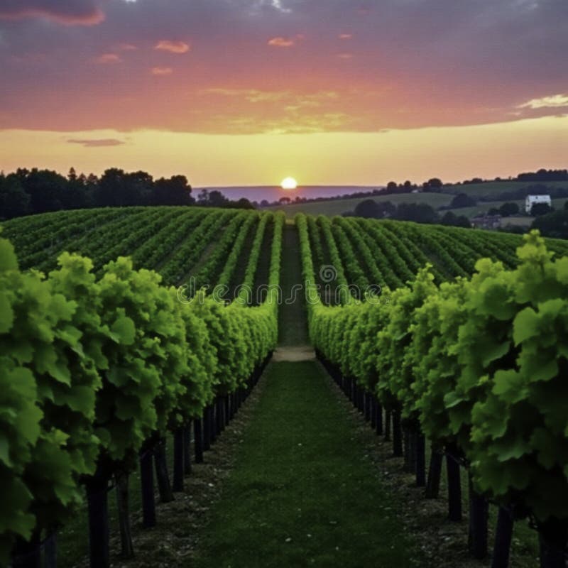 Green Vineyard with Rows of Grapevines at Dusk, Landscape, Dusk Stock ...