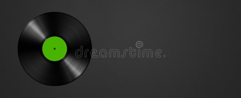 Green Vinyl Record Isolated on Black Background. Horizontal Banner ...