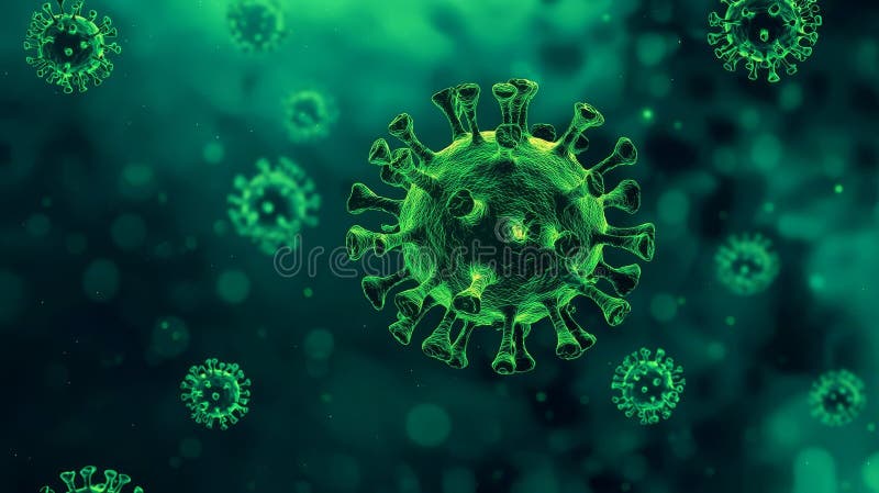 Green Virus 3D Render Microscopic View, COVID-19 Concept, Viral ...